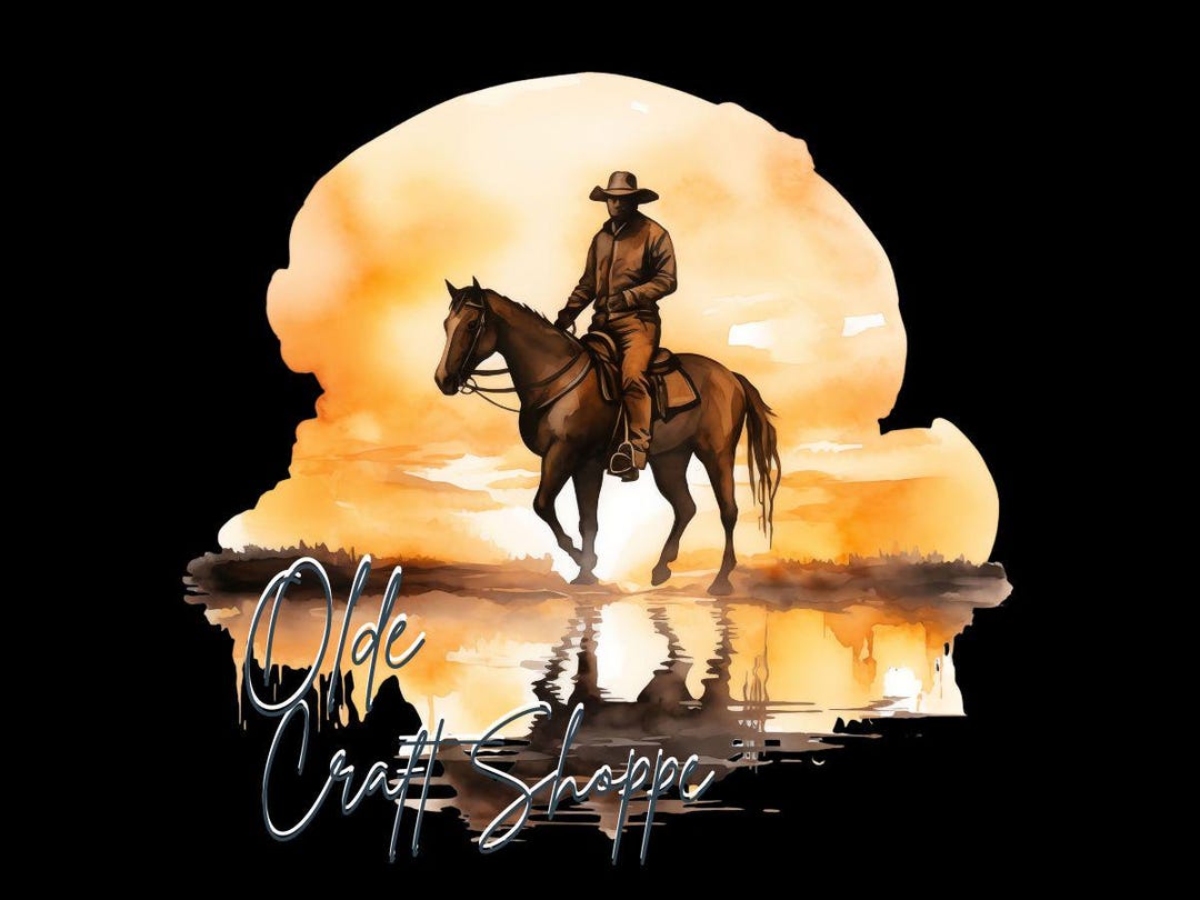 TRANSPARENT BACKGROUND Watercolor Western Cowboy Sunset Silhouette ...