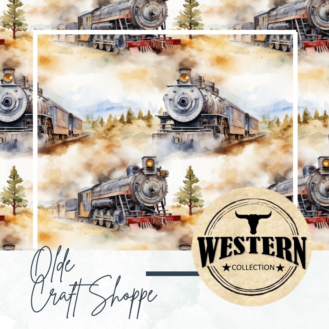 Seamless Repeating Pattern Tile File, Watercolor Vintage Western Train ...