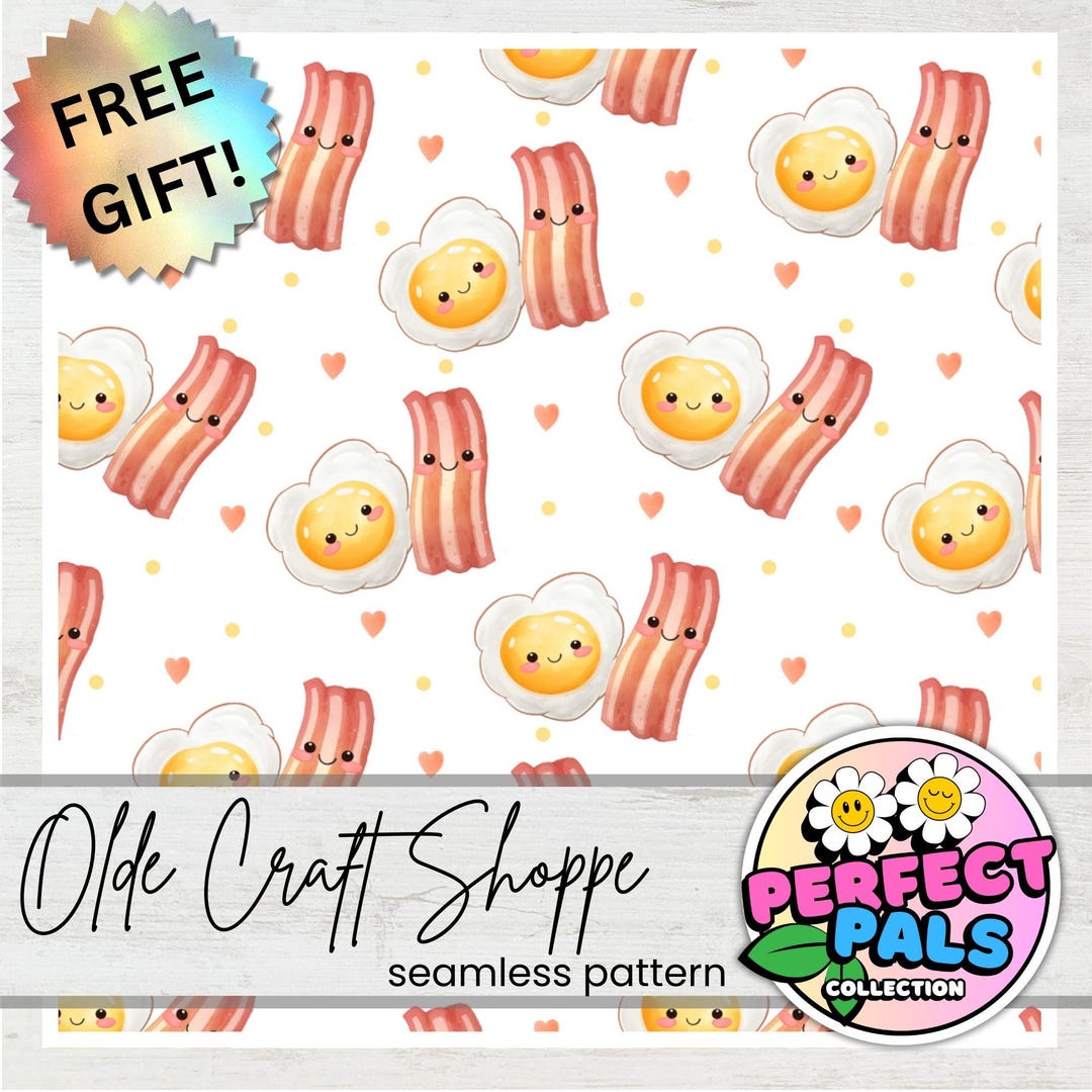 Seamless Repeating Pattern Tile File, Watercolor Cute Kawaii Bacon and ...