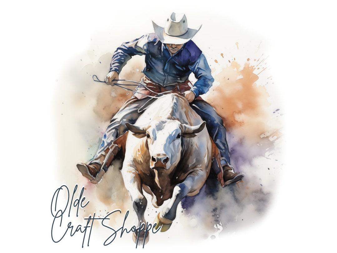 Watercolor Western Cowboy Rodeo Bull Riders Clipart Bundle, Wild West ...