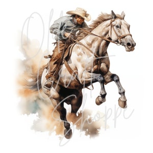 Watercolor Western Cowboy Rodeo Bronc Riders Clipart Bundle, Wild West ...