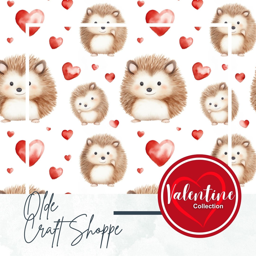 Seamless Pattern File, Kawaii Cute Baby Hedgehog and Hearts, Porcupine ...