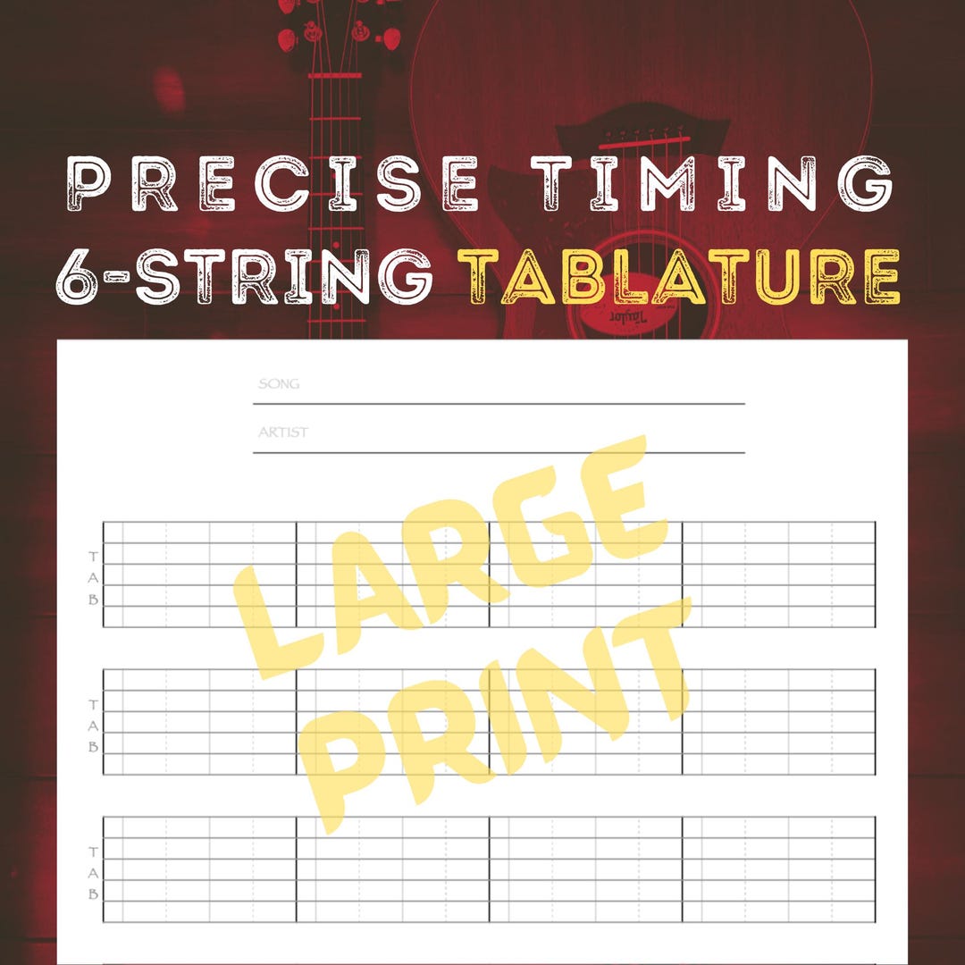 Large Print Guitar Tablature: 6-string Template (PDF Download) - Etsy