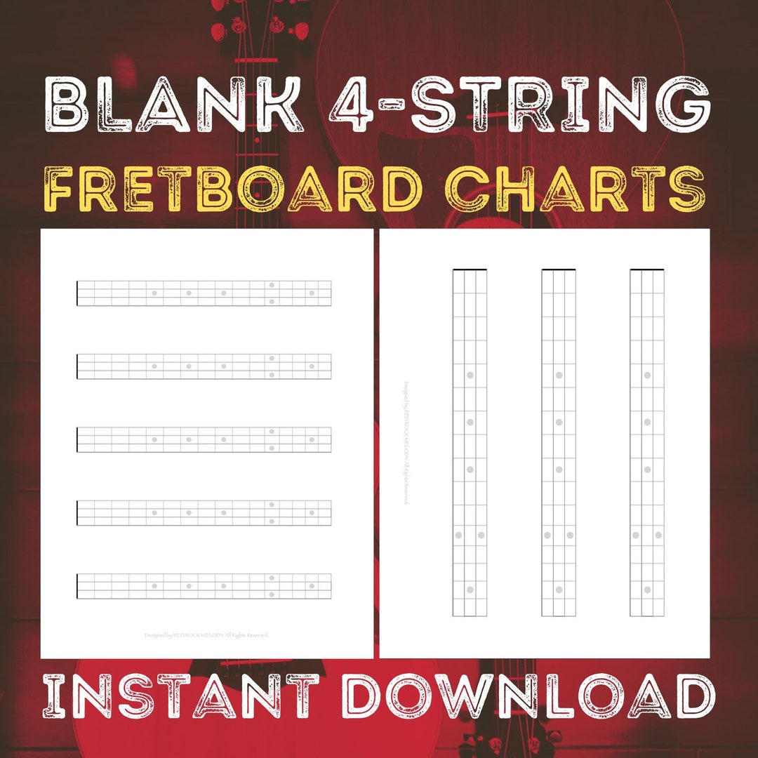 Blank 4-string Fretboard Diagrams, Bass Ukulele Neck Charts, Bass ...