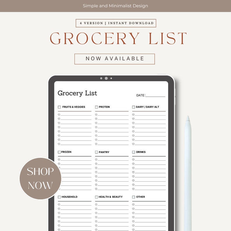 Grocery List Printable Template, Grocery Planner, Food Shopping List ...