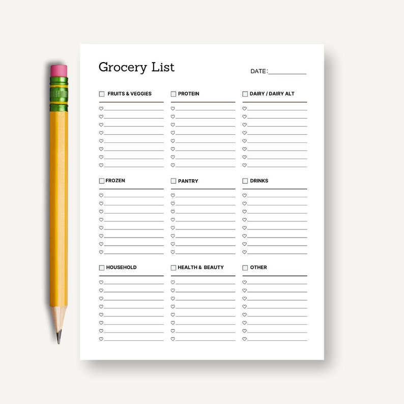 Grocery List Printable Template, Grocery Planner, Food Shopping List ...
