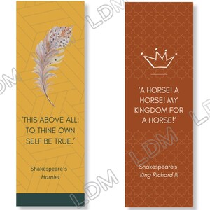 Shakespeare Bookmarks With Quotes, Set of 7, Gift for Booklovers ...