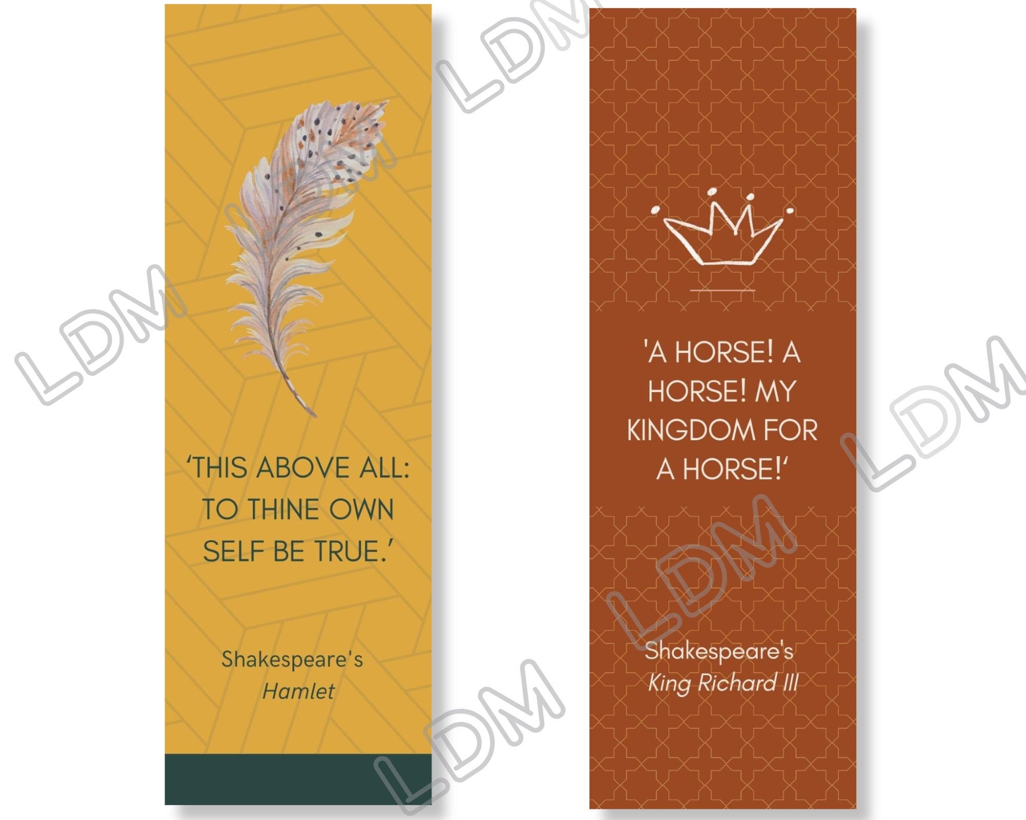 Shakespeare Bookmarks With Quotes, Set of 7, Gift for Booklovers ...