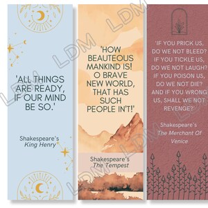 Shakespeare Bookmarks With Quotes, Set of 7, Gift for Booklovers ...