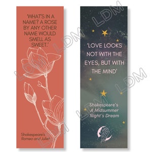 Shakespeare Bookmarks With Quotes, Set of 7, Gift for Booklovers ...