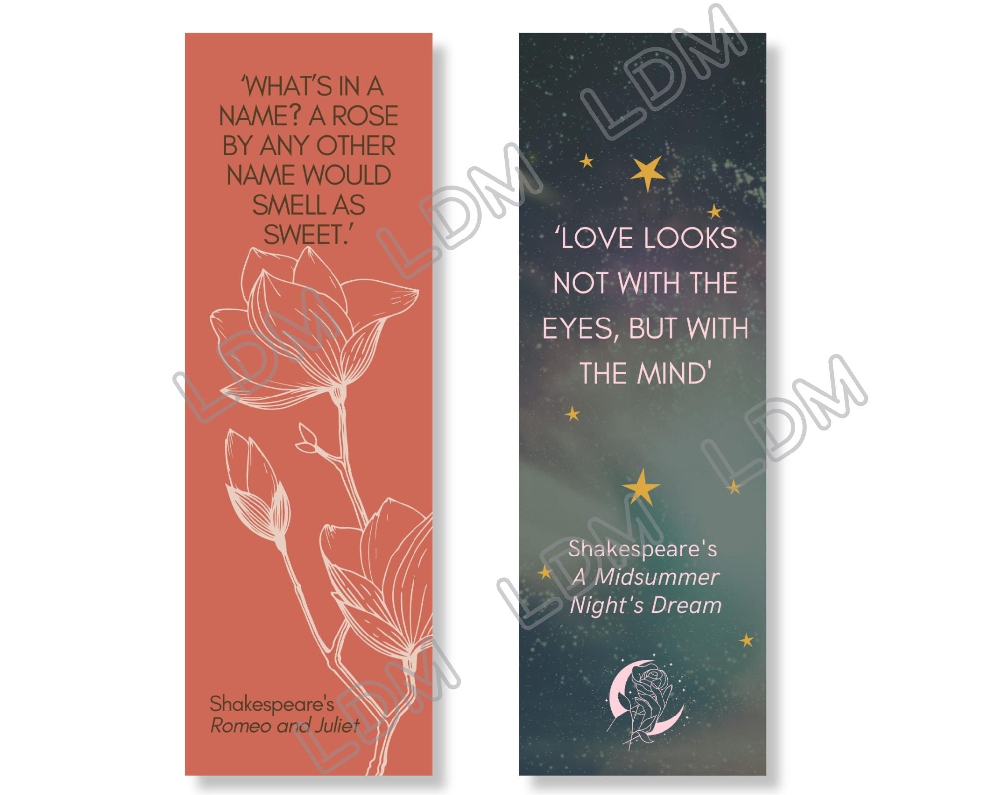 Shakespeare Bookmarks With Quotes, Set of 7, Gift for Booklovers ...