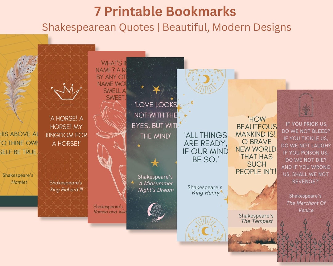 Shakespeare Bookmarks With Quotes, Set of 7, Gift for Booklovers ...