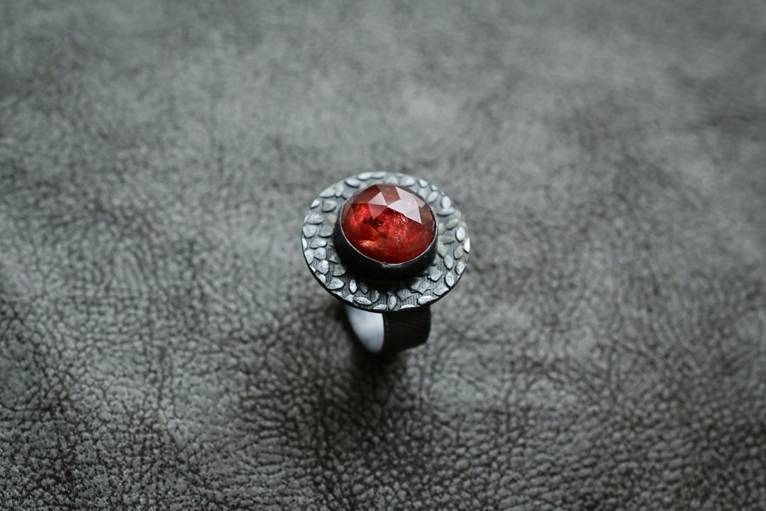 Burmese Orange Spinel Charcoal Oxidized Silver Ring , Natural Spinel ...