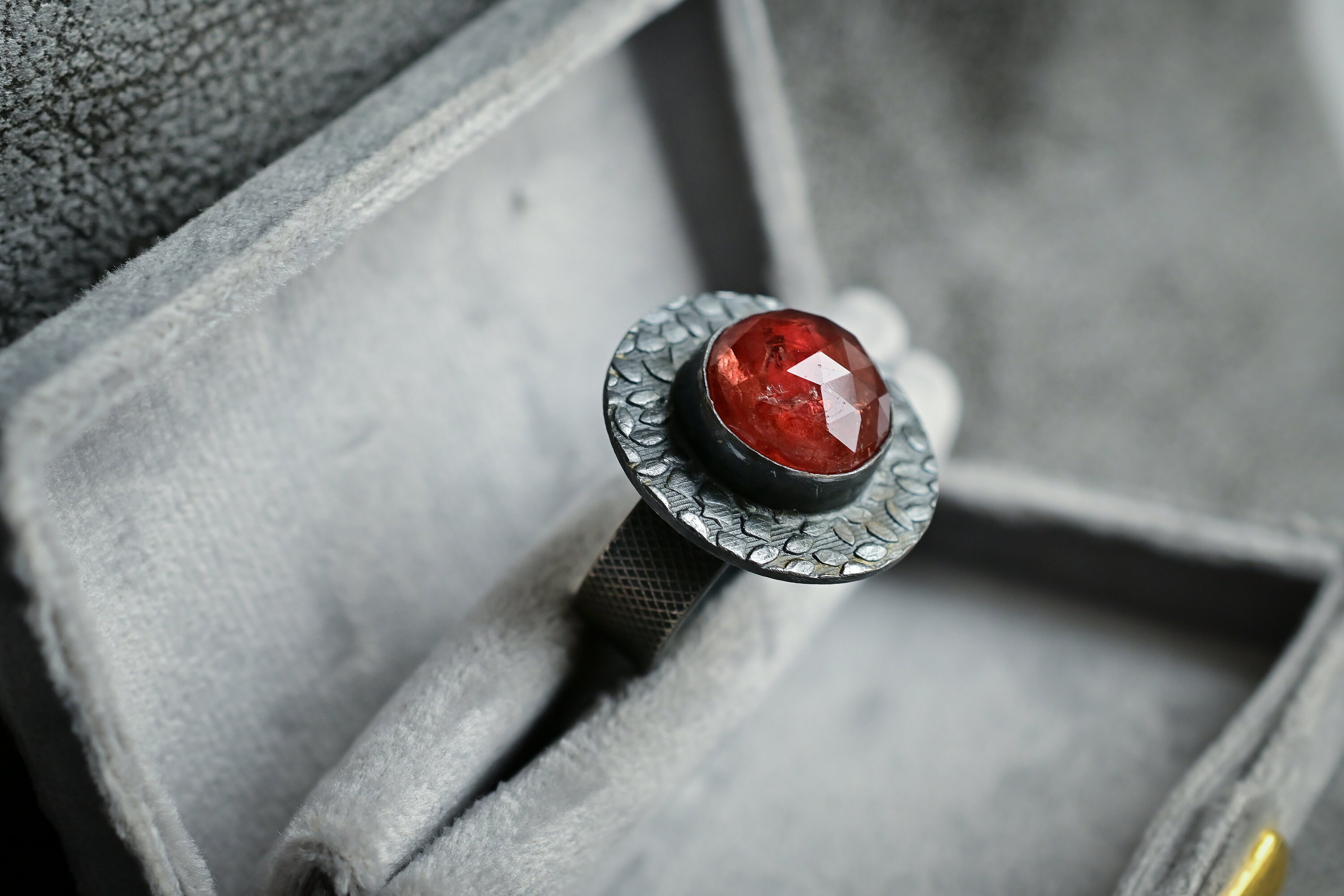 Burmese Orange Spinel Charcoal Oxidized Silver Ring , Natural Spinel ...