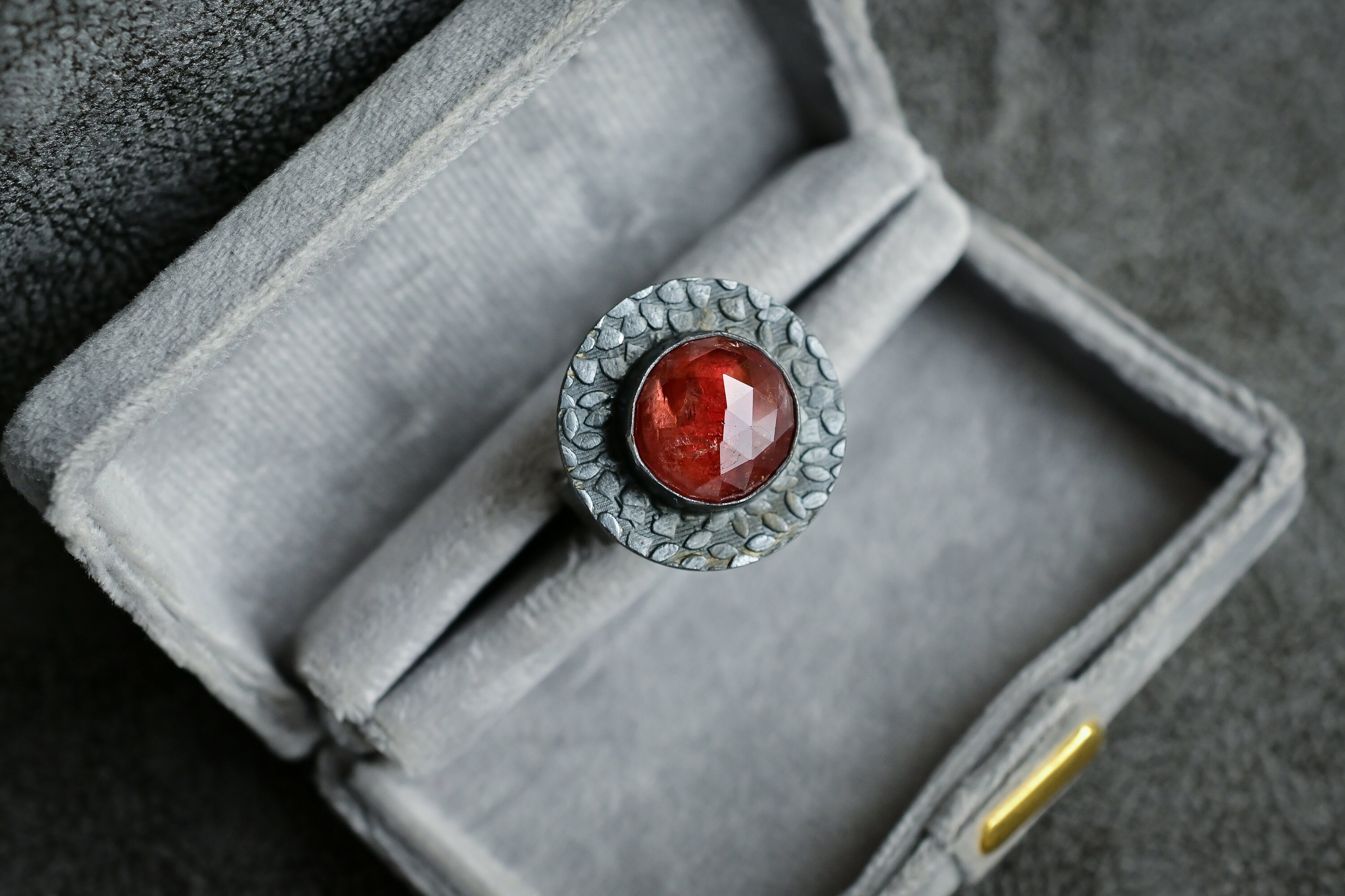 Burmese Orange Spinel Charcoal Oxidized Silver Ring , Natural Spinel ...
