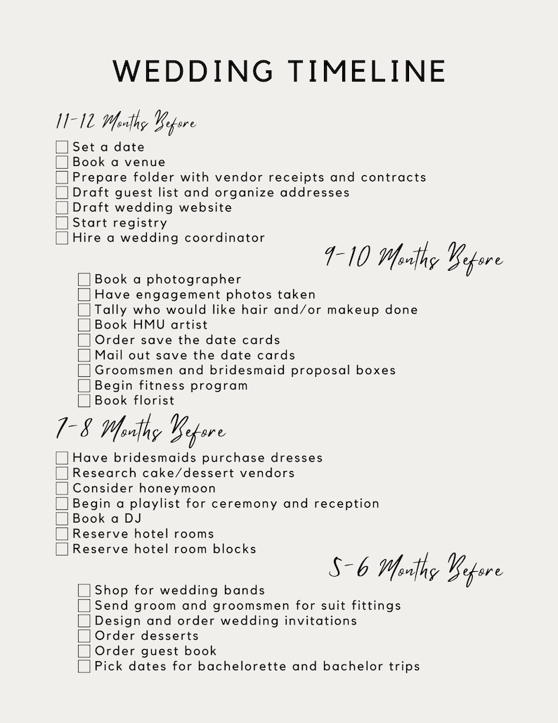 Wedding Planning Timeline Template - Etsy