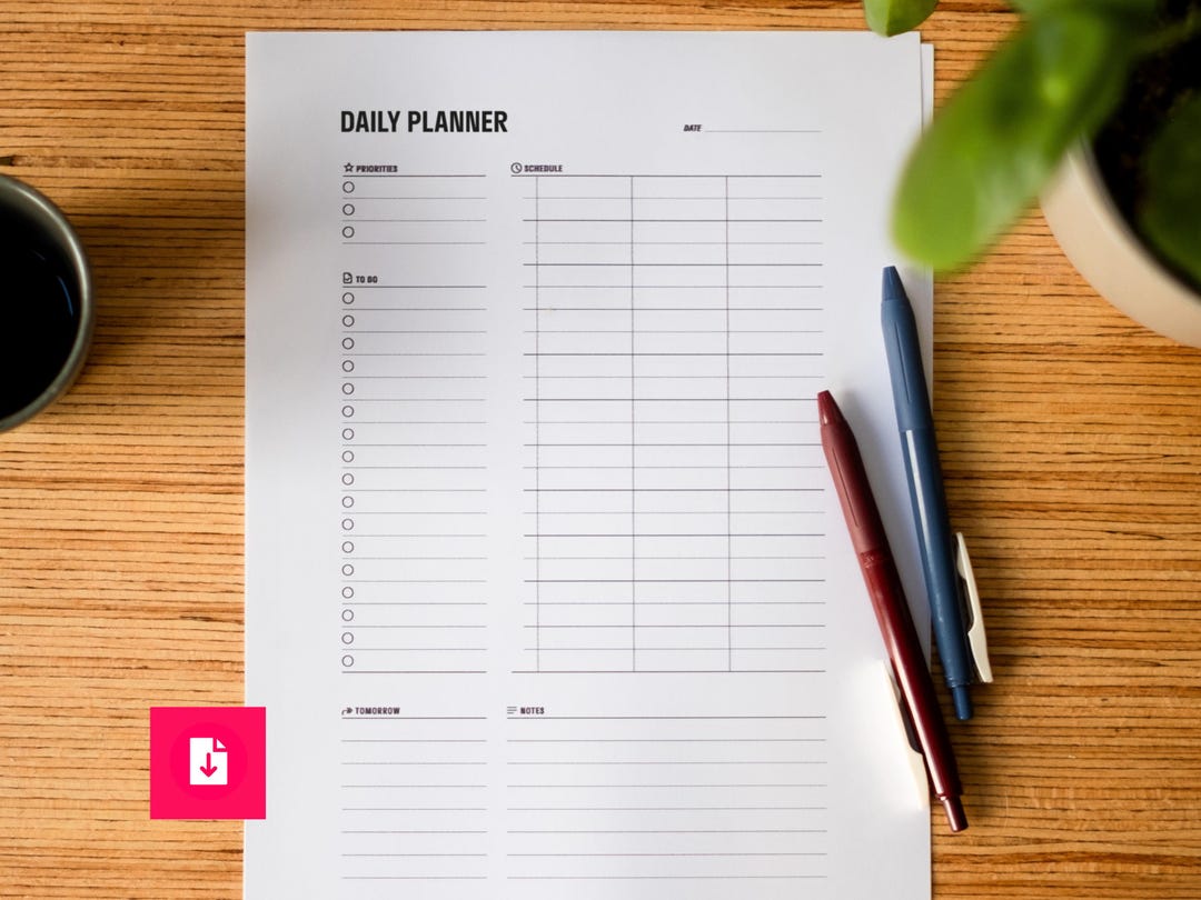 Printable Work Day Organizer, Minimal Daily Planner, Work to Do List ...