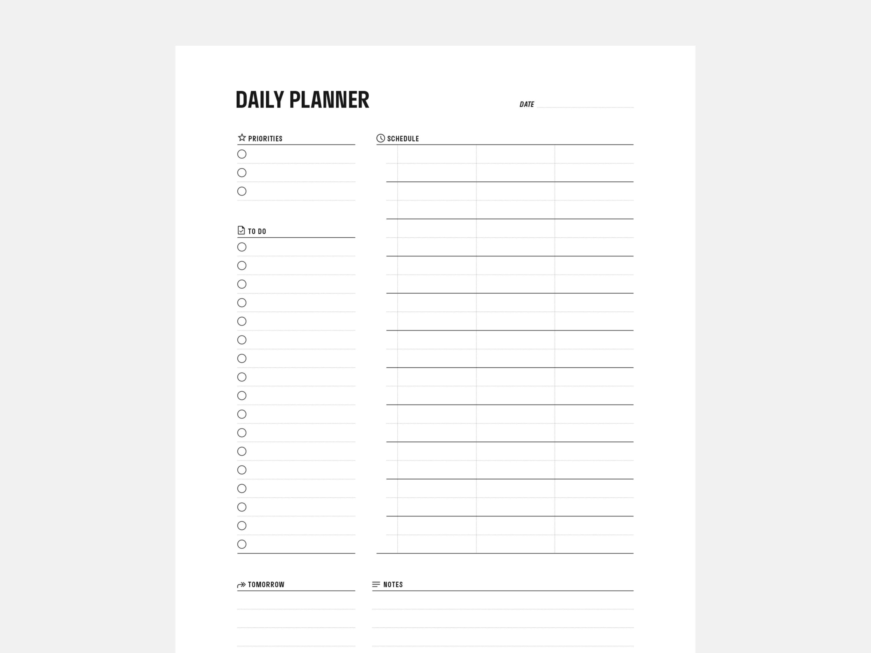 Printable Work Day Organizer, Minimal Daily Planner, Work to Do List ...
