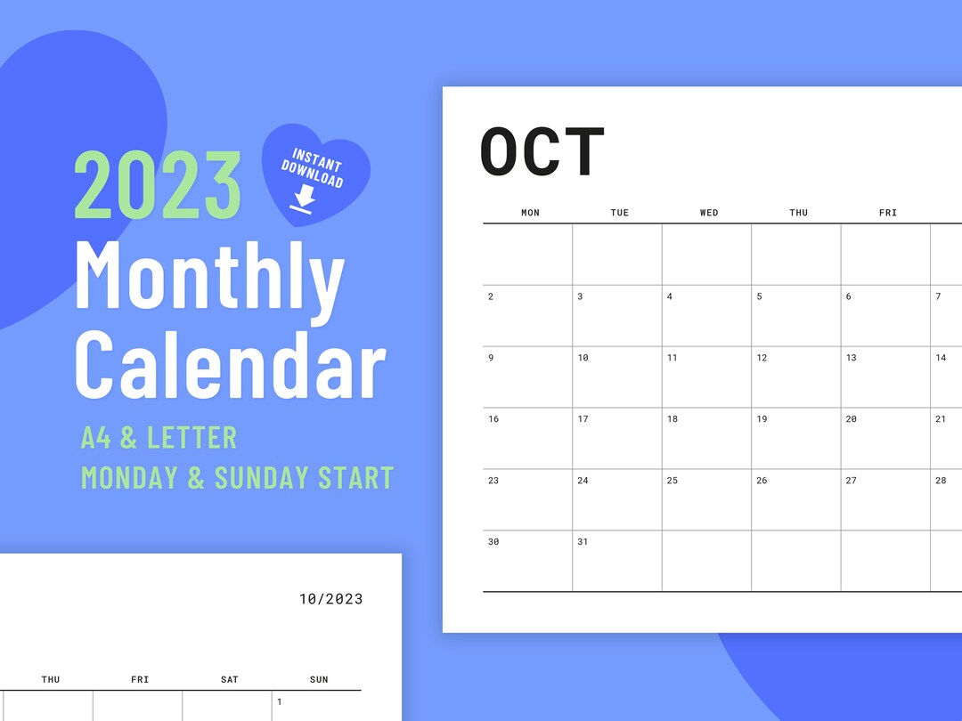 Printable Calendar Monthly 2023 Printable Monthly Planner 2023 Blank ...
