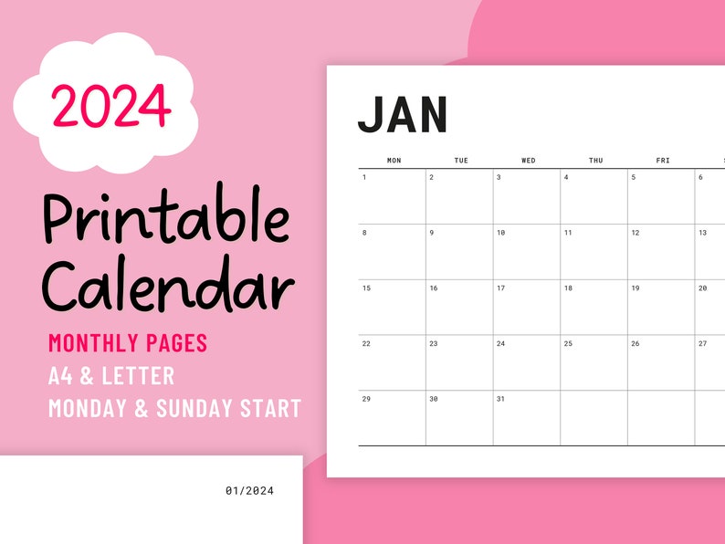 Printable Calendar 2024 Printable Monthly Planner 2024 Minimalist ...