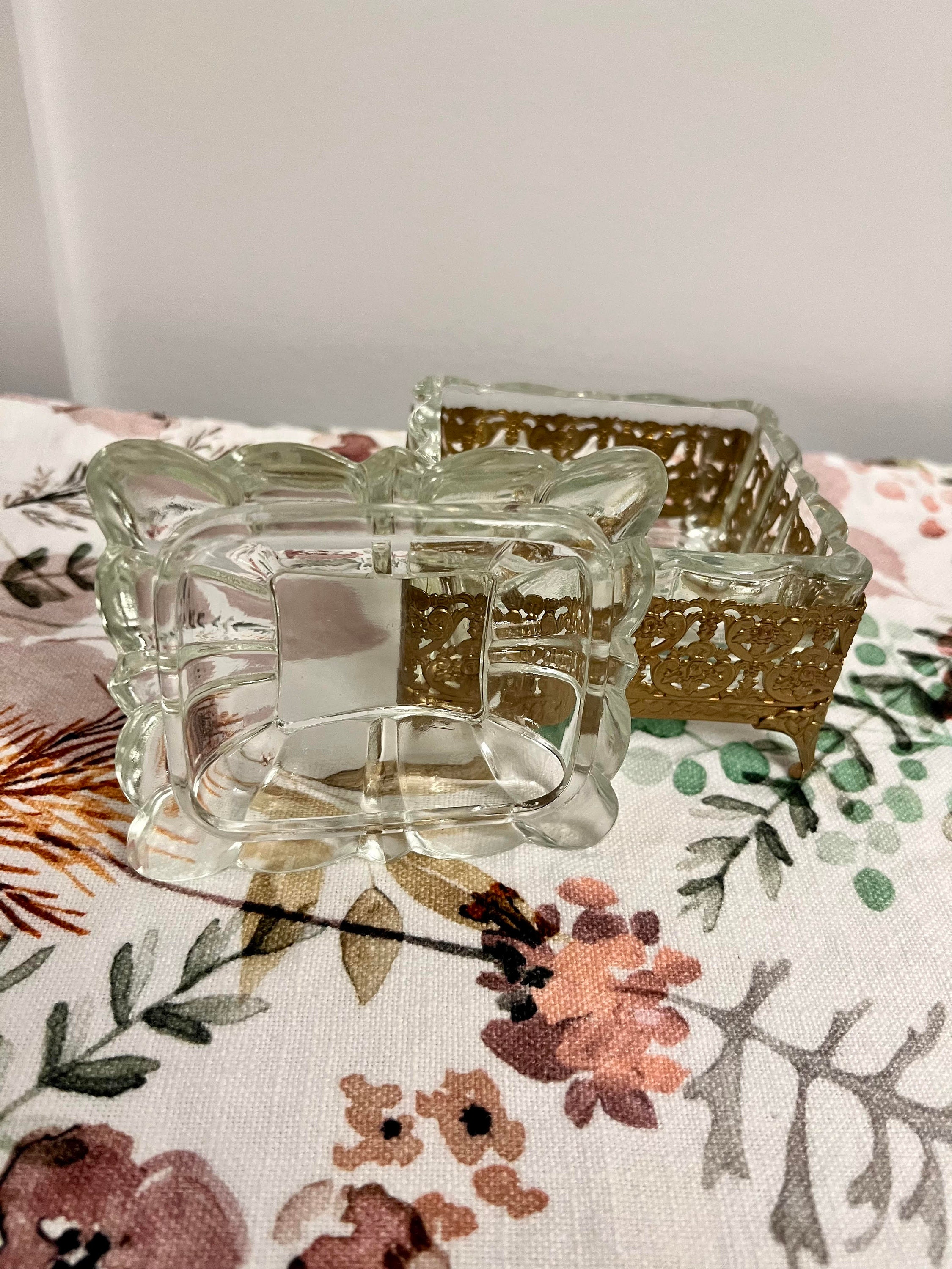 Vintage Glass Vanity Box - Gold Tone - Etsy