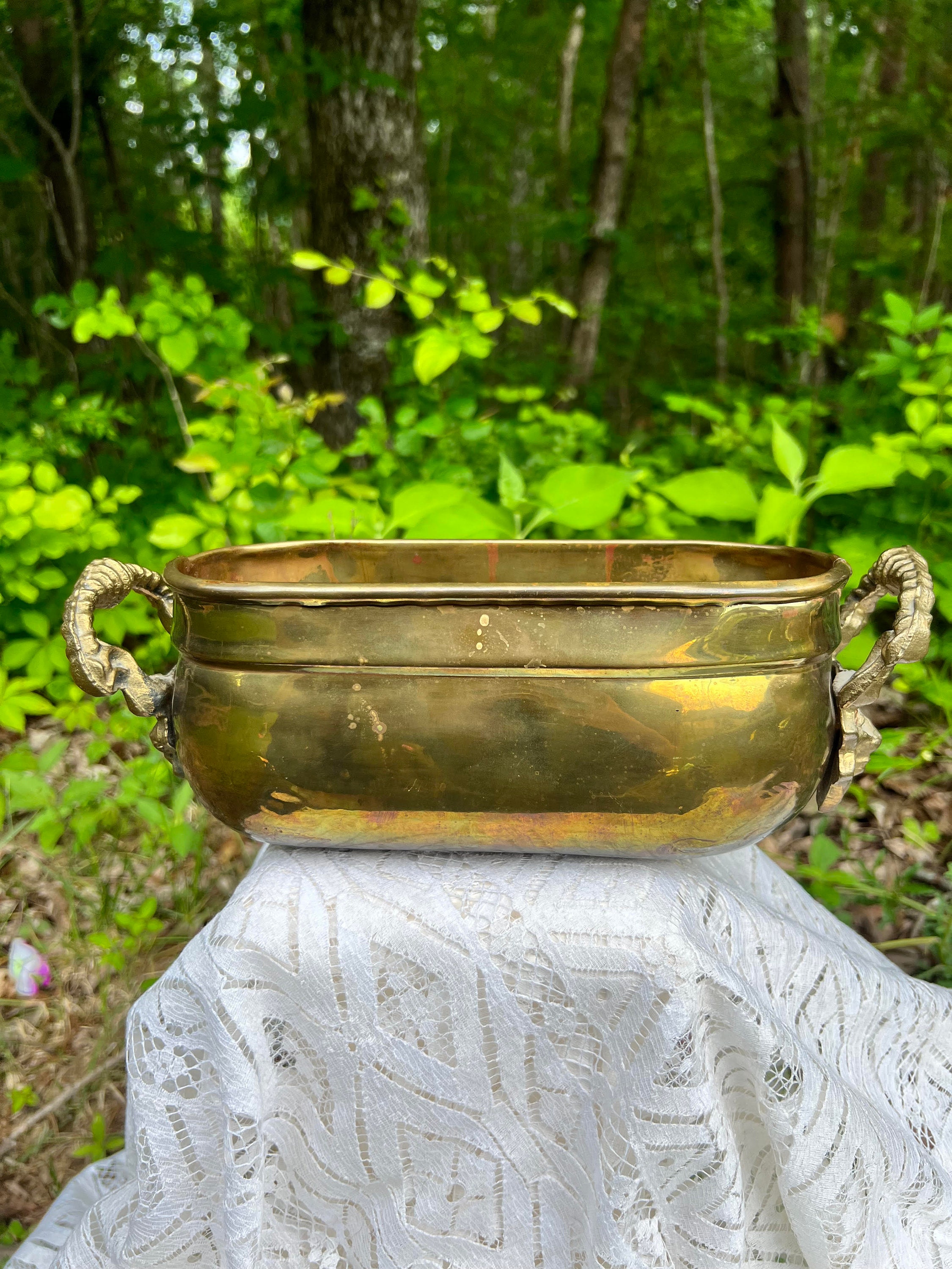 Antique Brass Flower Pot - Handmade With Copper Studs - Etsy