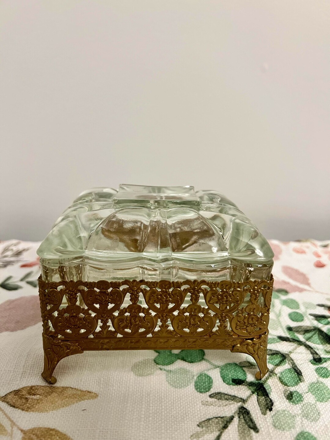 Vintage Glass Vanity Box - Gold Tone - Etsy