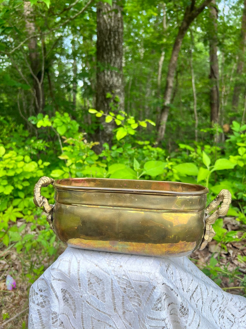 Antique Brass Flower Pot - Handmade With Copper Studs - Etsy