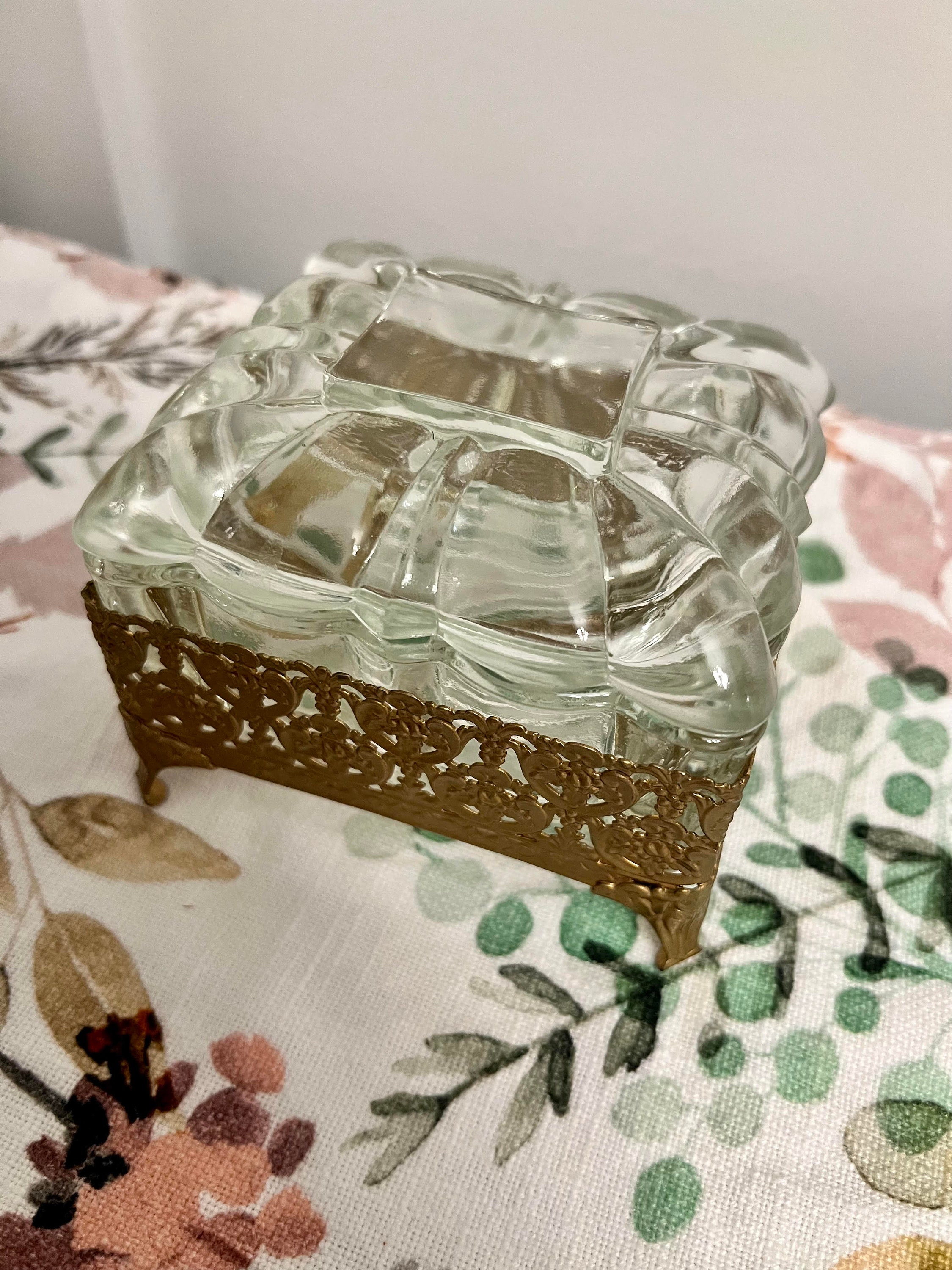 Vintage Glass Vanity Box - Gold Tone - Etsy