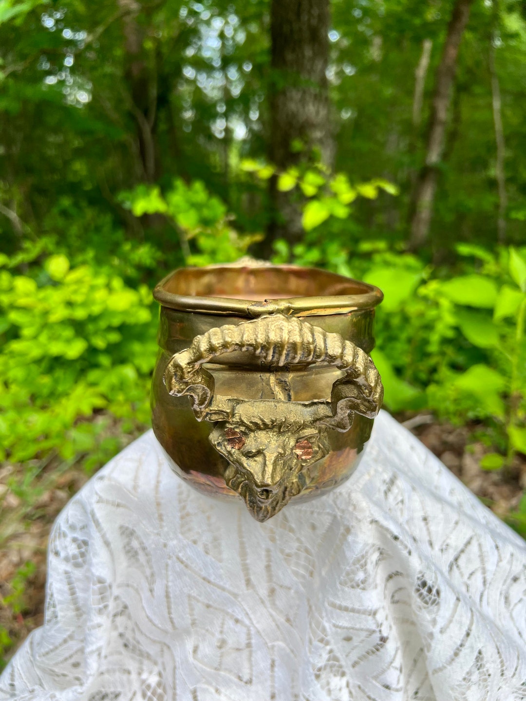 Antique Brass Flower Pot - Handmade With Copper Studs - Etsy