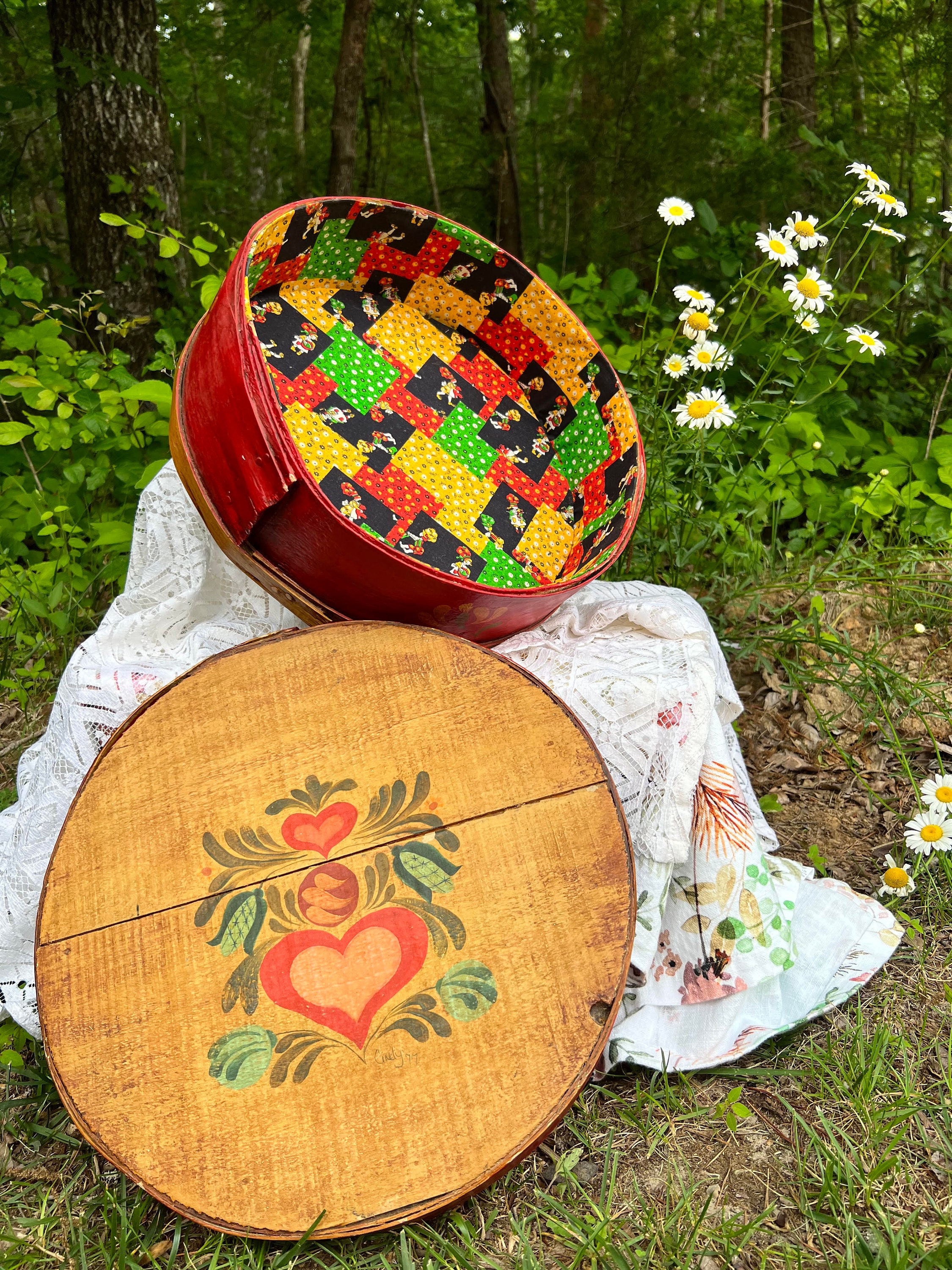 Vintage Mid Century 1977 Hand Painted Wooden Cheese Box - Cottage Core ...