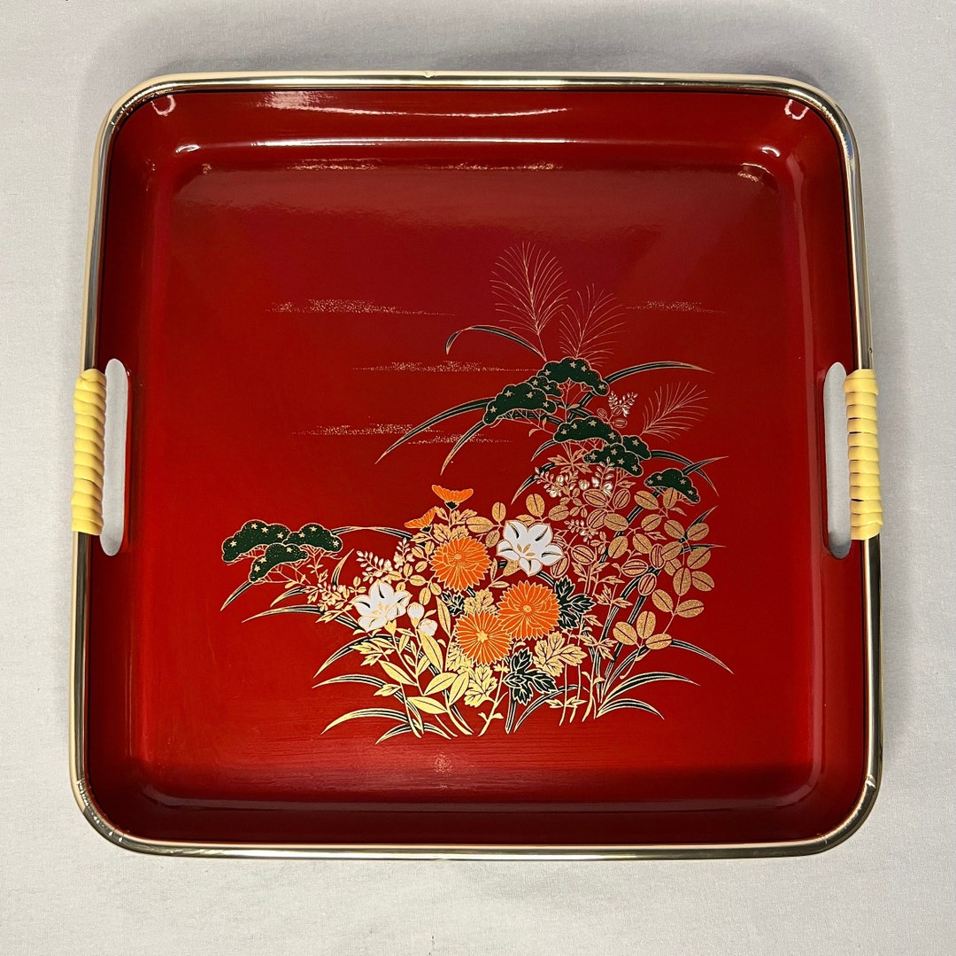 Vintage Asian Inspired Floral Serving Tray - Etsy