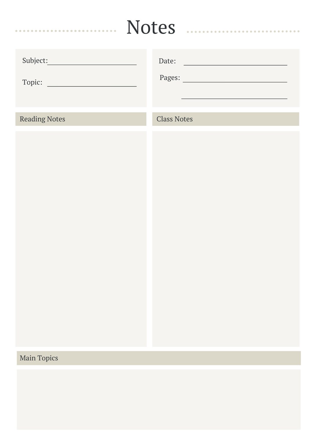 Class Notes Template - Etsy