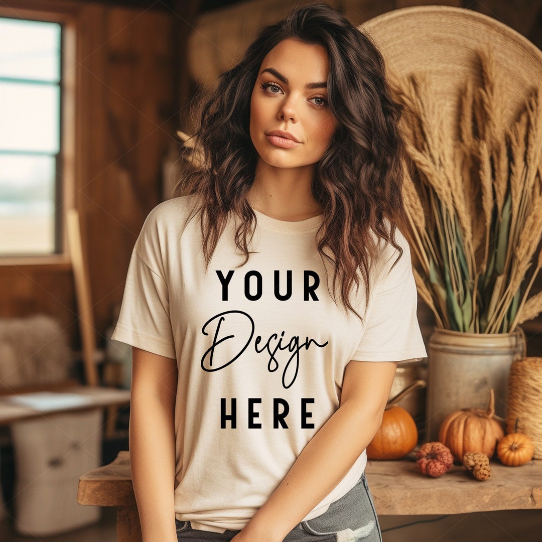 Boho Fall Shirt Mockup, Natural Bella Canvas 3001 Mockups, Thanksgiving ...