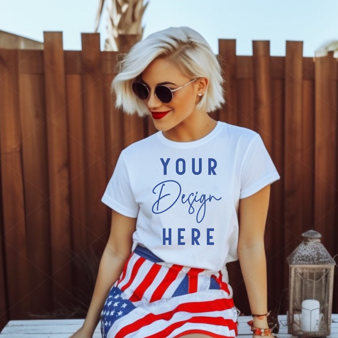 4th of July T-shirt Mockup, White Bella Canvas 3001 Patriotic Shirt ...