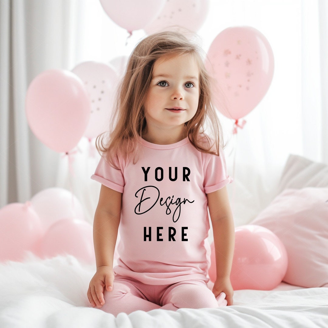 Pink Kids Tshirt Mockup, Birthday Mock, Rabbit Skins 3321 Model Mock Up ...