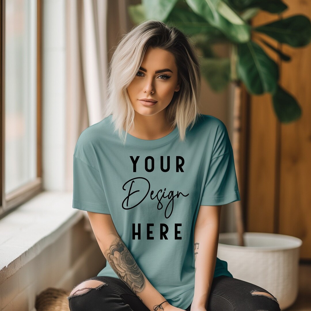 Teal Bella Canvas 3001 Shirt Mockup, Boho Teal T-shirt Mockup ...