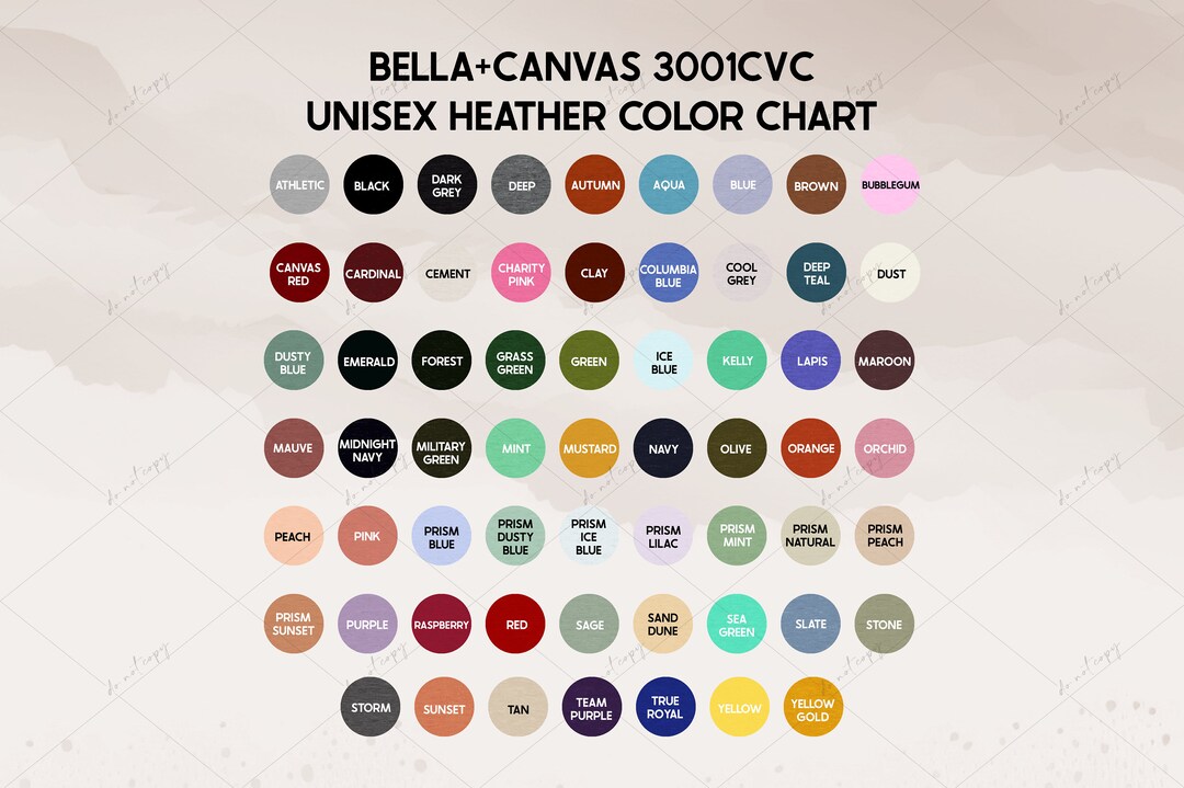 Bella Canvas 3001CVC Color Chart, Heather Bella Canvas 3001 Color Chart ...