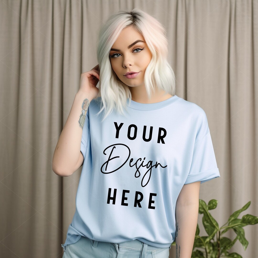 Light Blue T-shirt Mockup, Styled Bella Canvas 3001 Shirt Mock Up ...