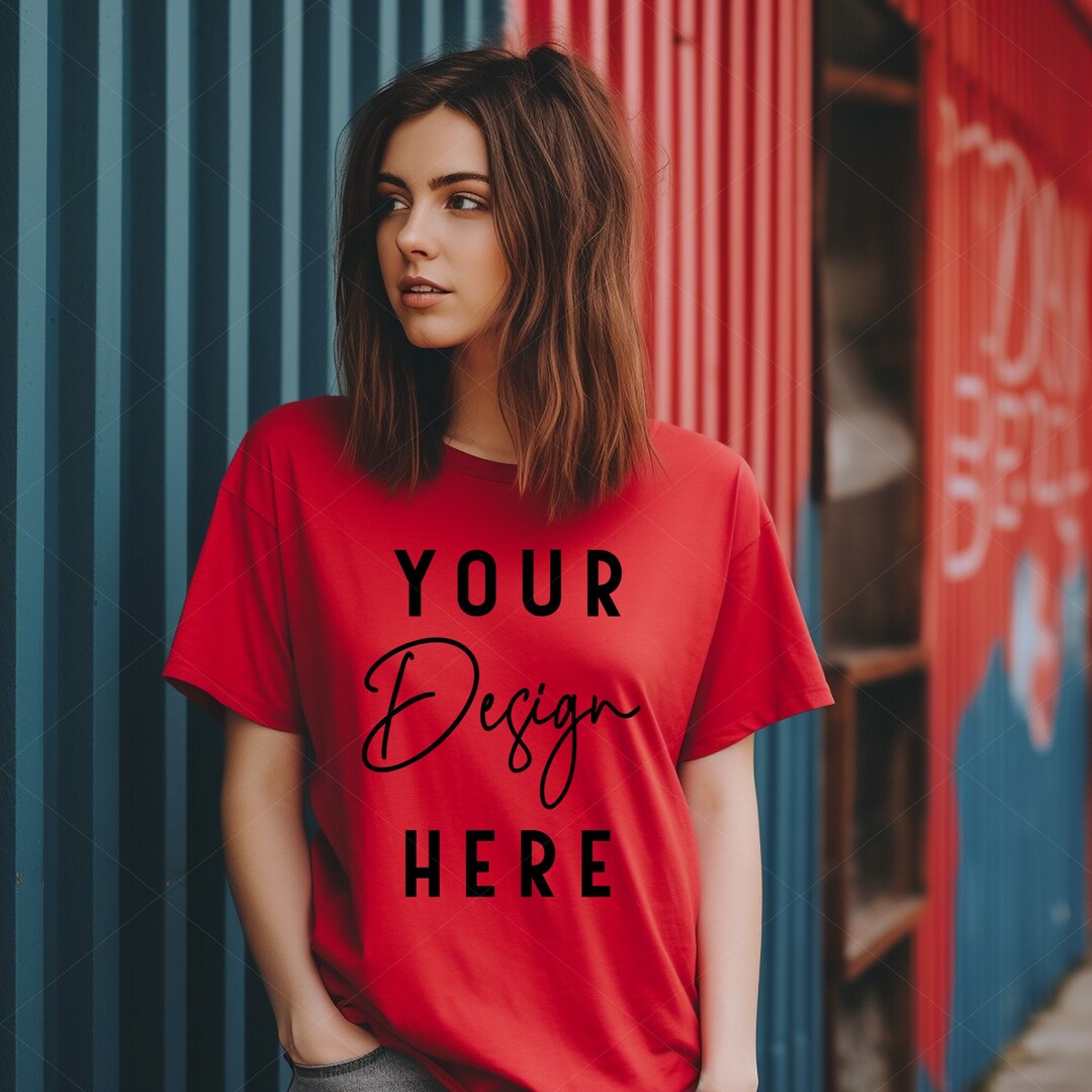 Red Bella Canvas 3001 Mockup, Red Mockup Tshirt, Summer Tshirt Mockup ...