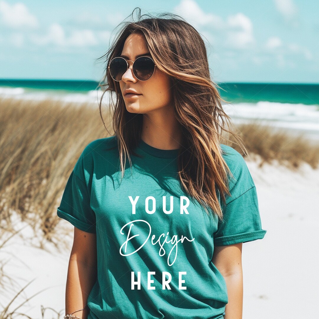 Teal Bella Canvas Beach Shirt Mockup, Summer T-shirt Mock Up, Teal ...