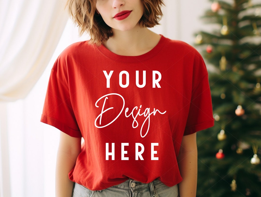Red Comfort Colors Mockup, Christmas Tshirt Mockup, Red Christmas Shirt ...