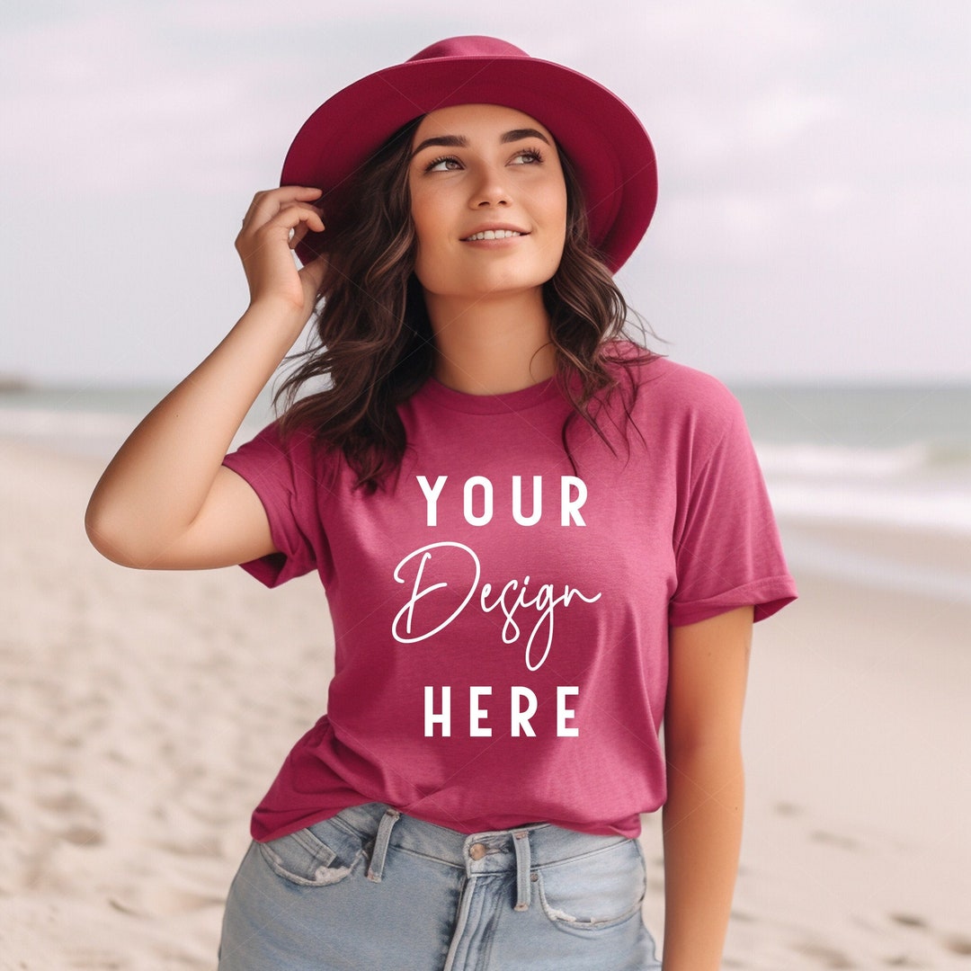 Heather Raspberry Shirt Mockup, Bella Canvas 3001 Mockup, Womens Shirt ...