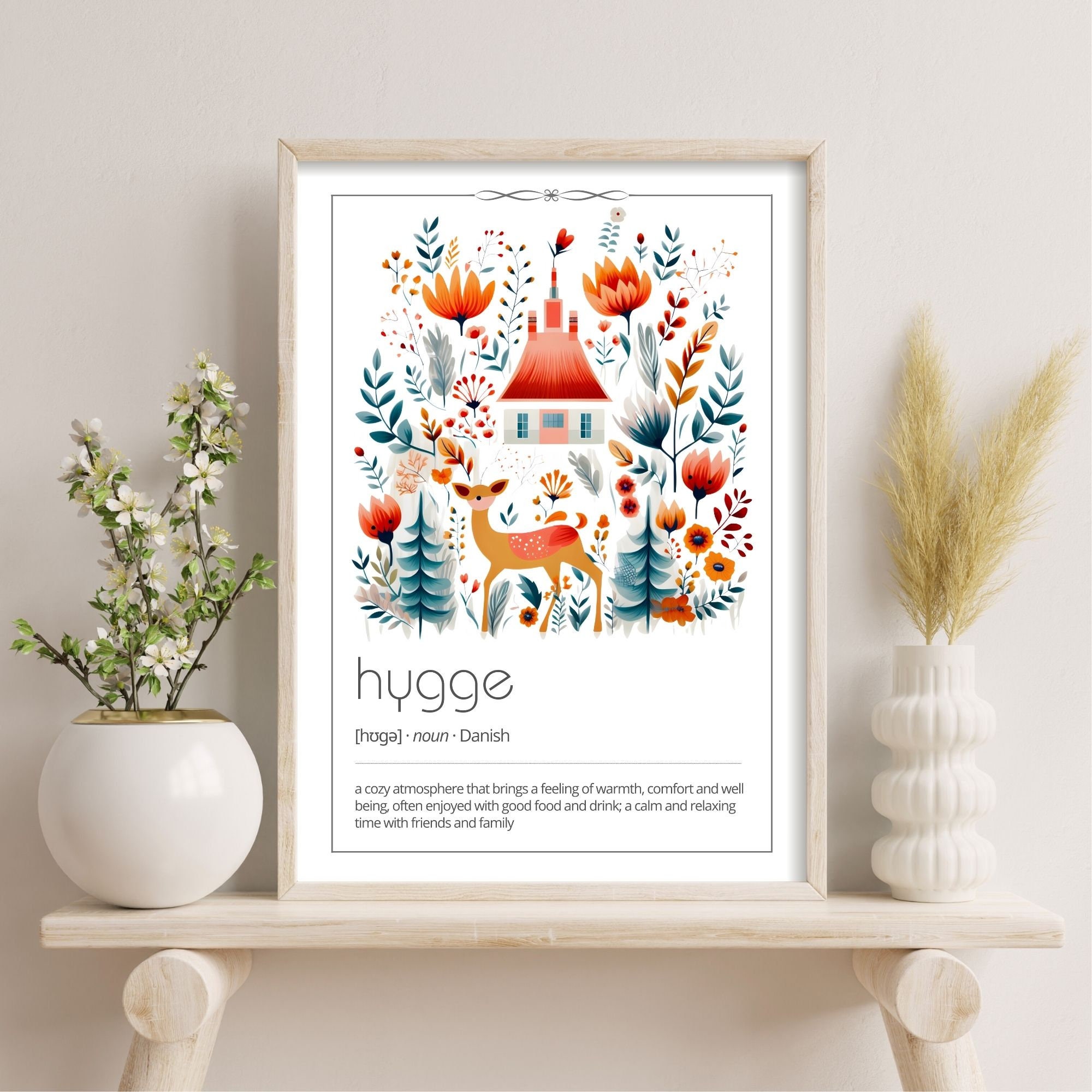 Hygge Scandi Print 3, Definition Wall Art, Whimsical Nordic Floral ...