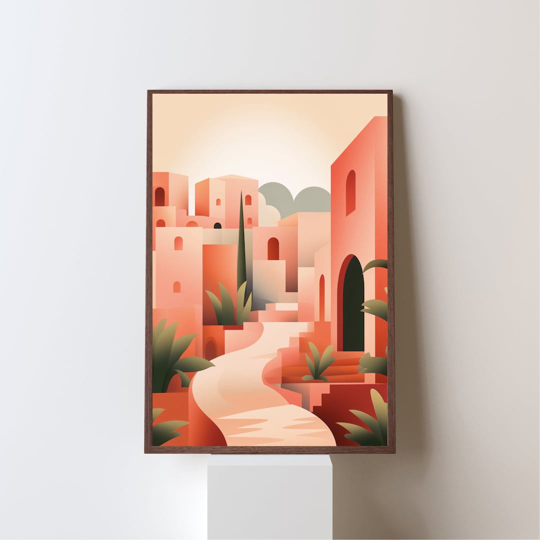 Mexican Village Path Print, Boho Wall Decor, Architectural Colorful ...