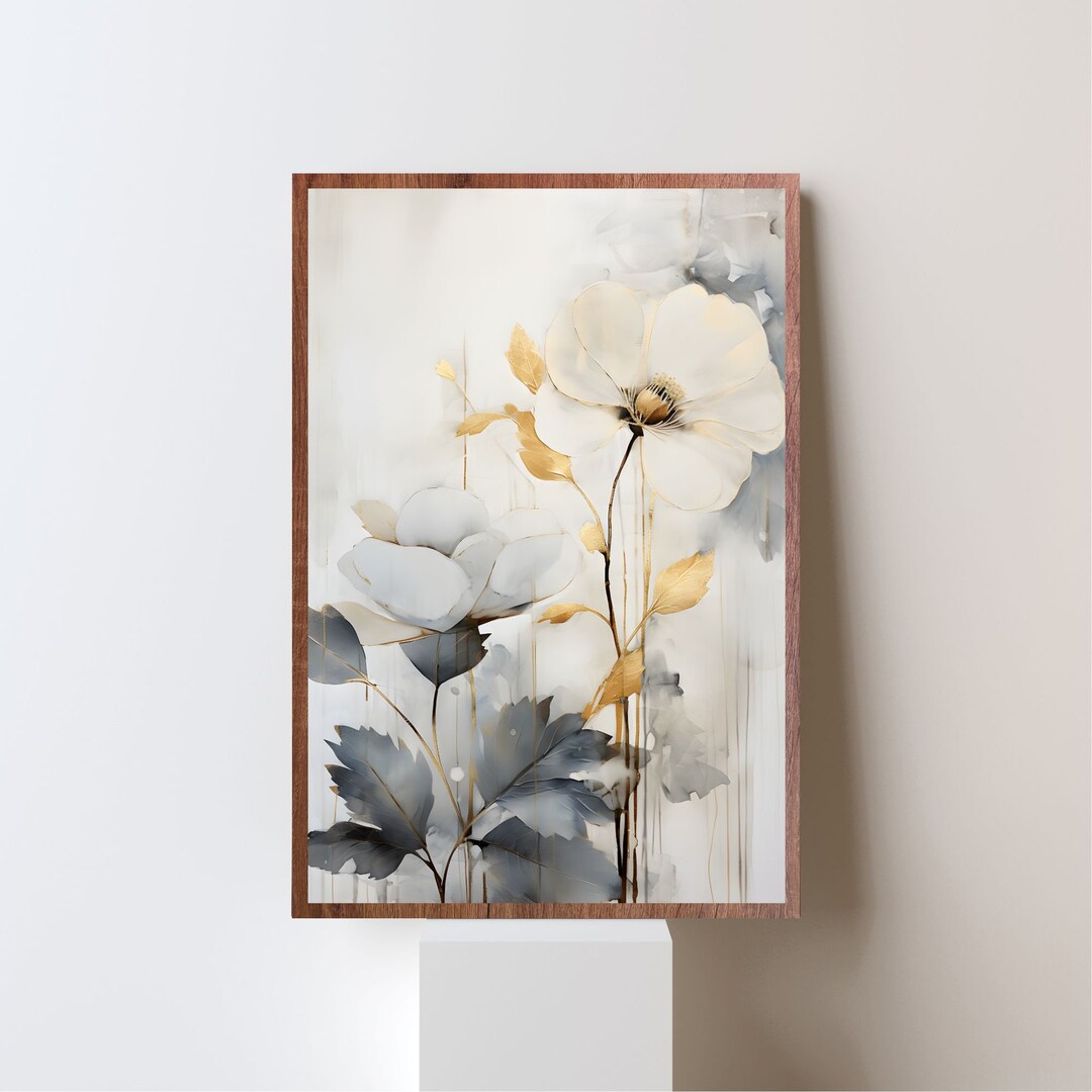 White Flower Print Botanical Nature Muted Tones Wall Art - Etsy
