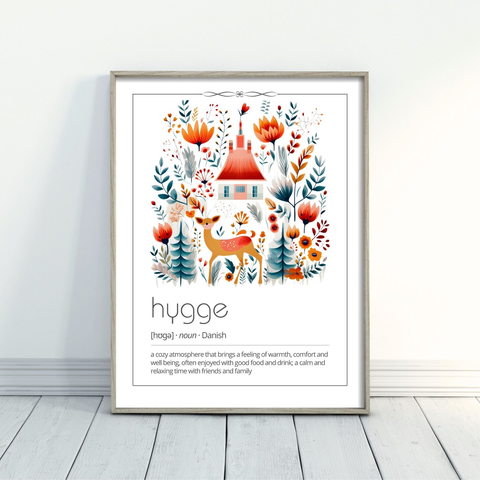 Hygge Scandi Print #3, Definition Wall Art, Whimsical Nordic Floral ...