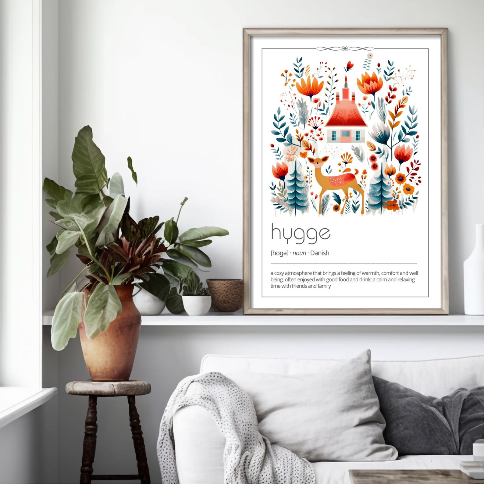 Hygge Scandi Print #3, Definition Wall Art, Whimsical Nordic Floral ...