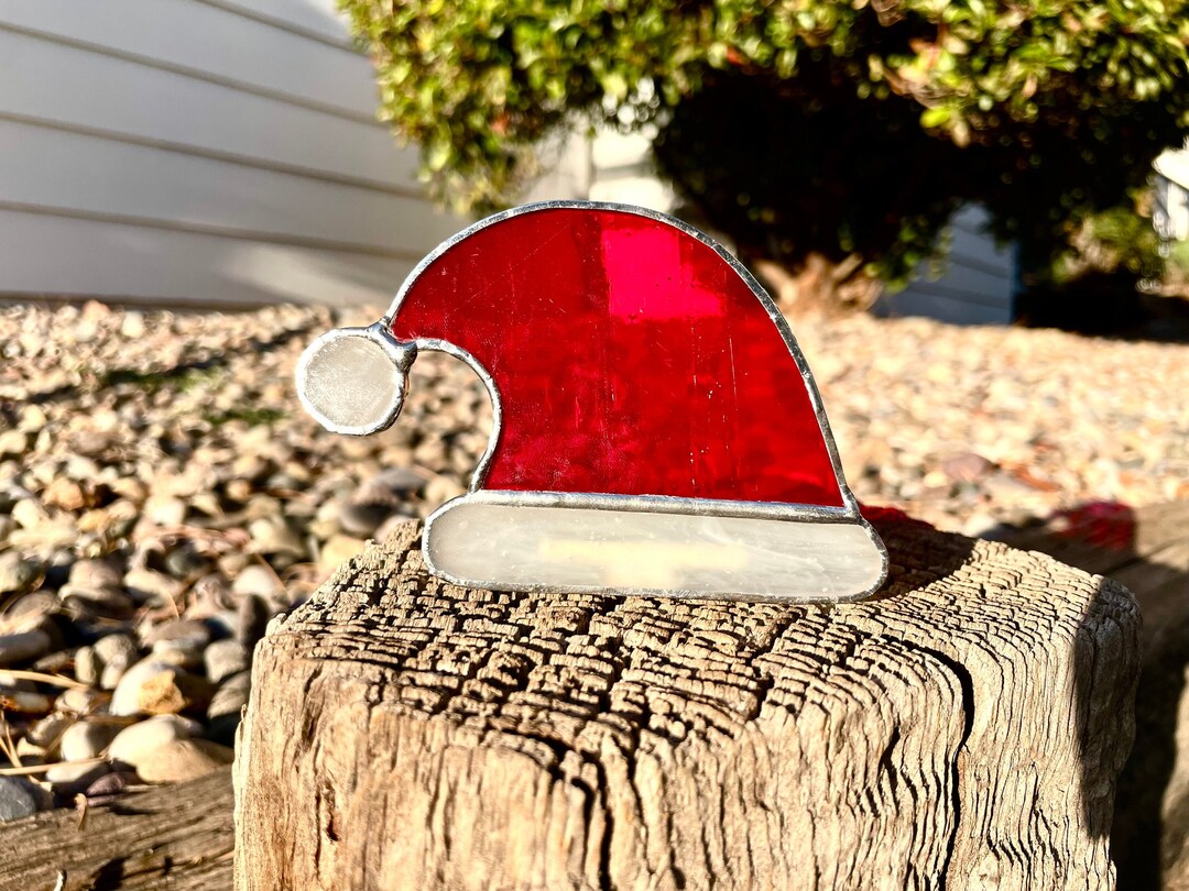 Handmade Stained Glass Festive Santa Claus Hat Christmas Holiday ...