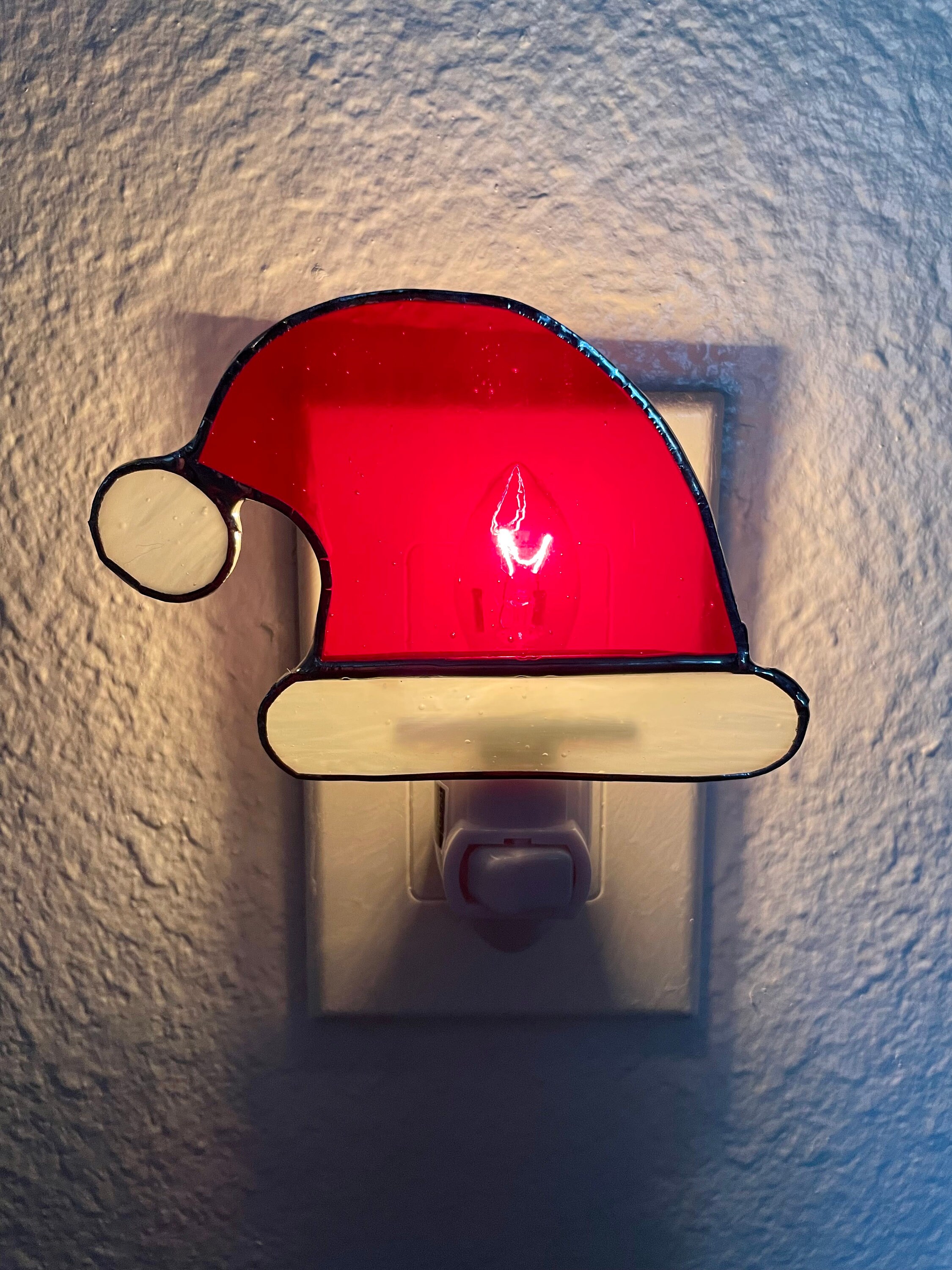 Handmade Stained Glass Festive Santa Claus Hat Christmas Holiday ...
